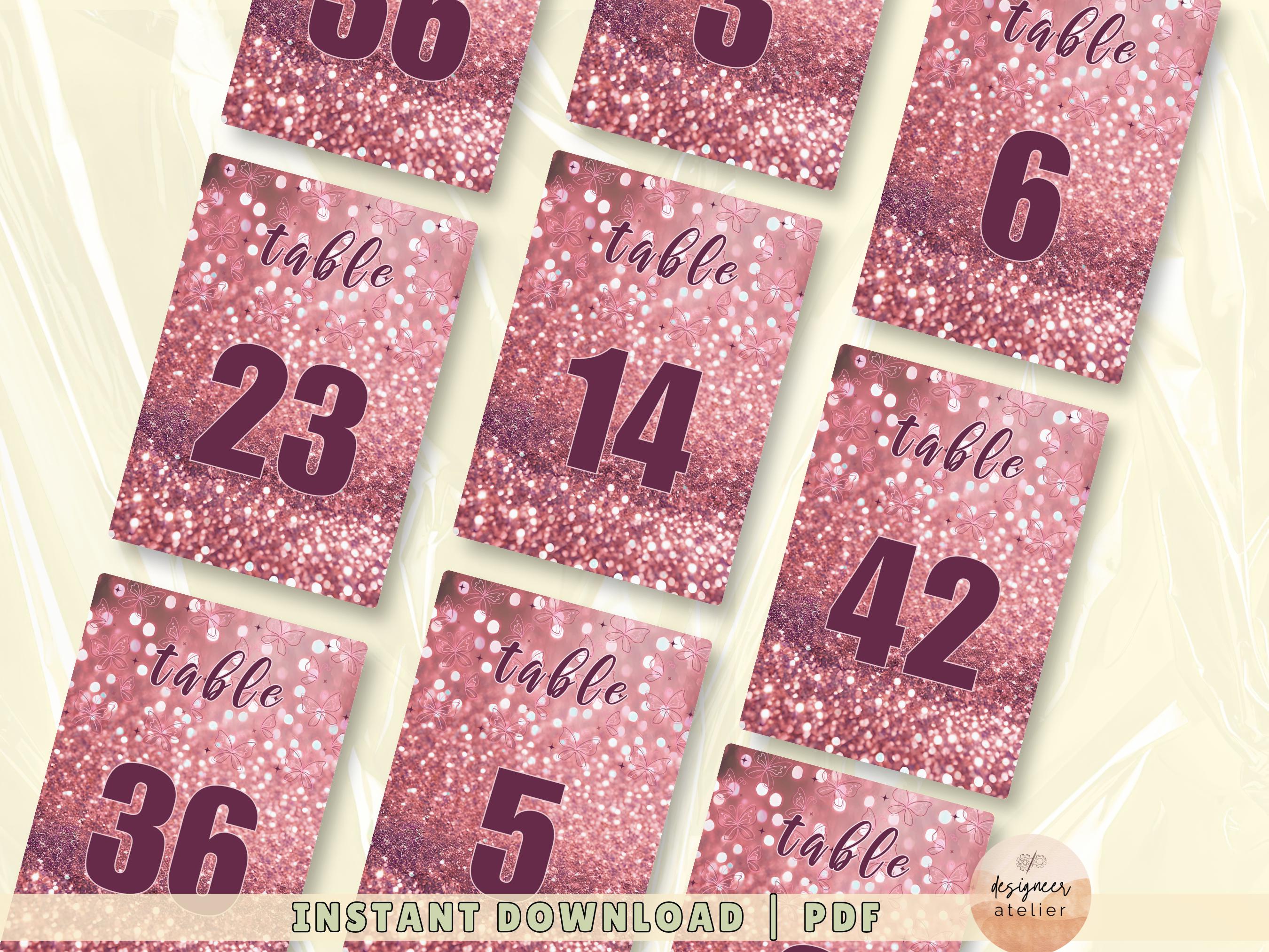 Pink Birthday Table Numbers Printable Reception Modern Table Numbers ...