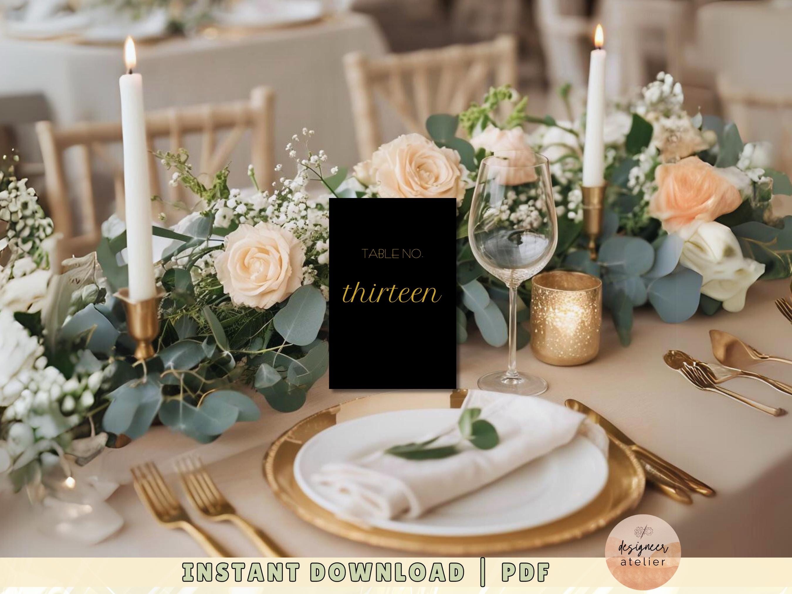Modern Table Numbers Wedding Gold and Black Script Table Numbers ...