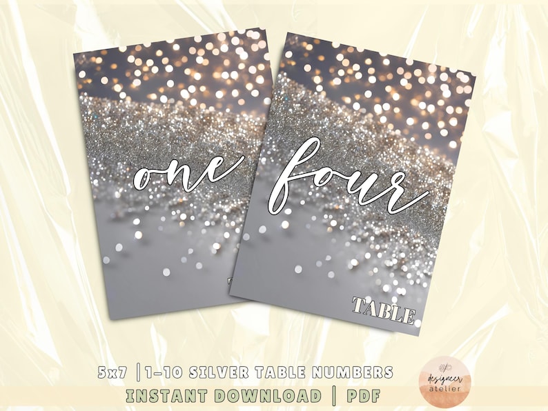 Silver Table Numbers Printable Modern Table Numbers Sign Elegant Table ...