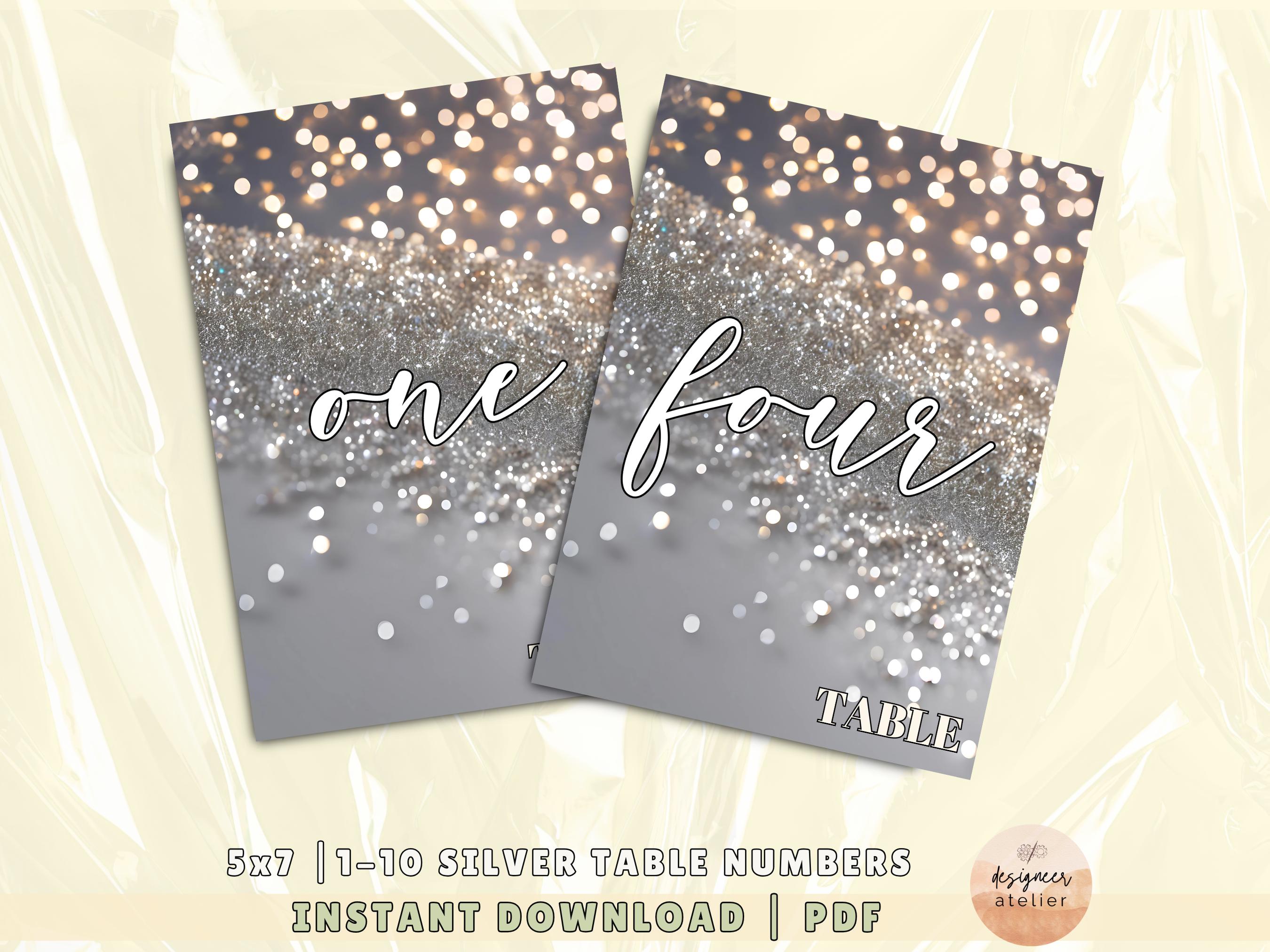 Silver Table Numbers Printable Modern Table Numbers Sign Elegant Table ...