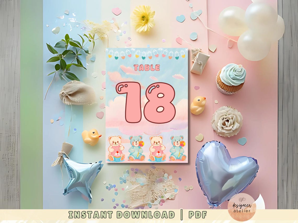 Baby Birthday Table Numbers Printable Baby Shower Table Numbers Sign ...
