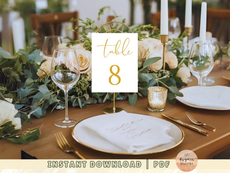 Gold Wedding Table Numbers Printable 5x7 Table Numbers Luxury Wedding ...