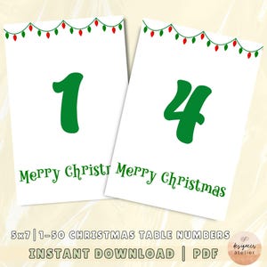 Christmas Table Numbers Printable 5x7 Table Numbers 1-50 Green Table ...