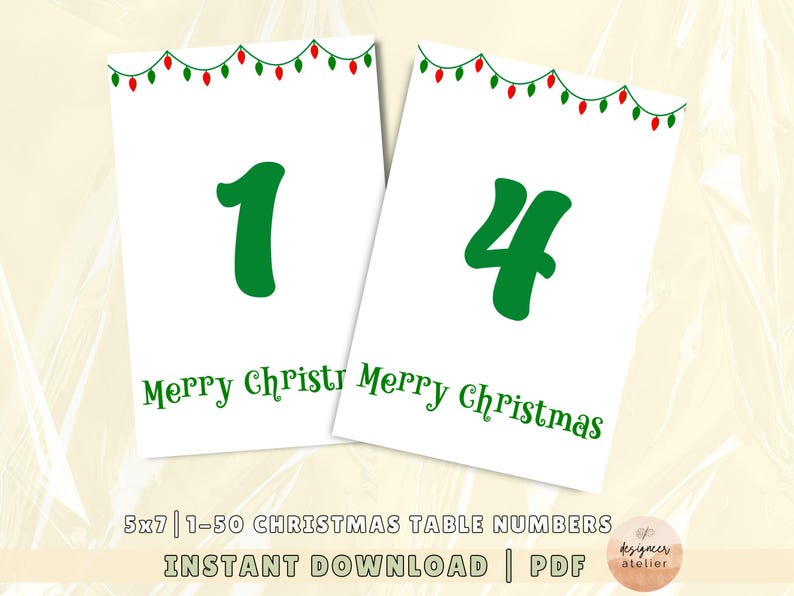Christmas Table Numbers Printable 5x7 Table Numbers 1-50 Green Table ...