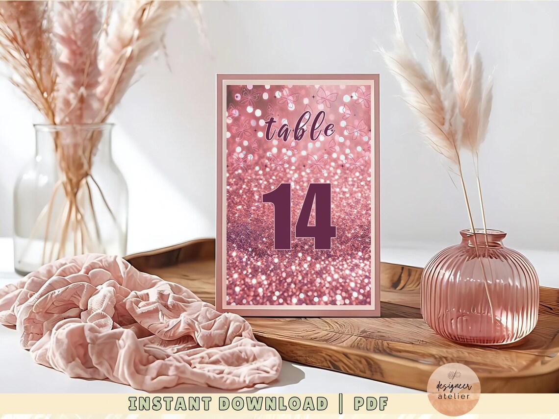 Pink Birthday Table Numbers Printable Reception Modern Table Numbers ...