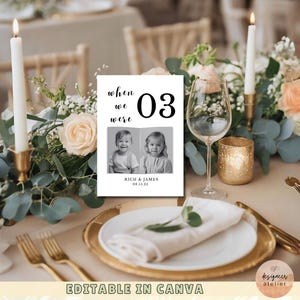 Minimalist When We Were Age Photo Table Numbers Template Childhood Ages ...