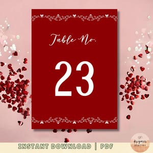 Red Table Numbers Printable 5x7 Table Numbers Valentines Wedding ...