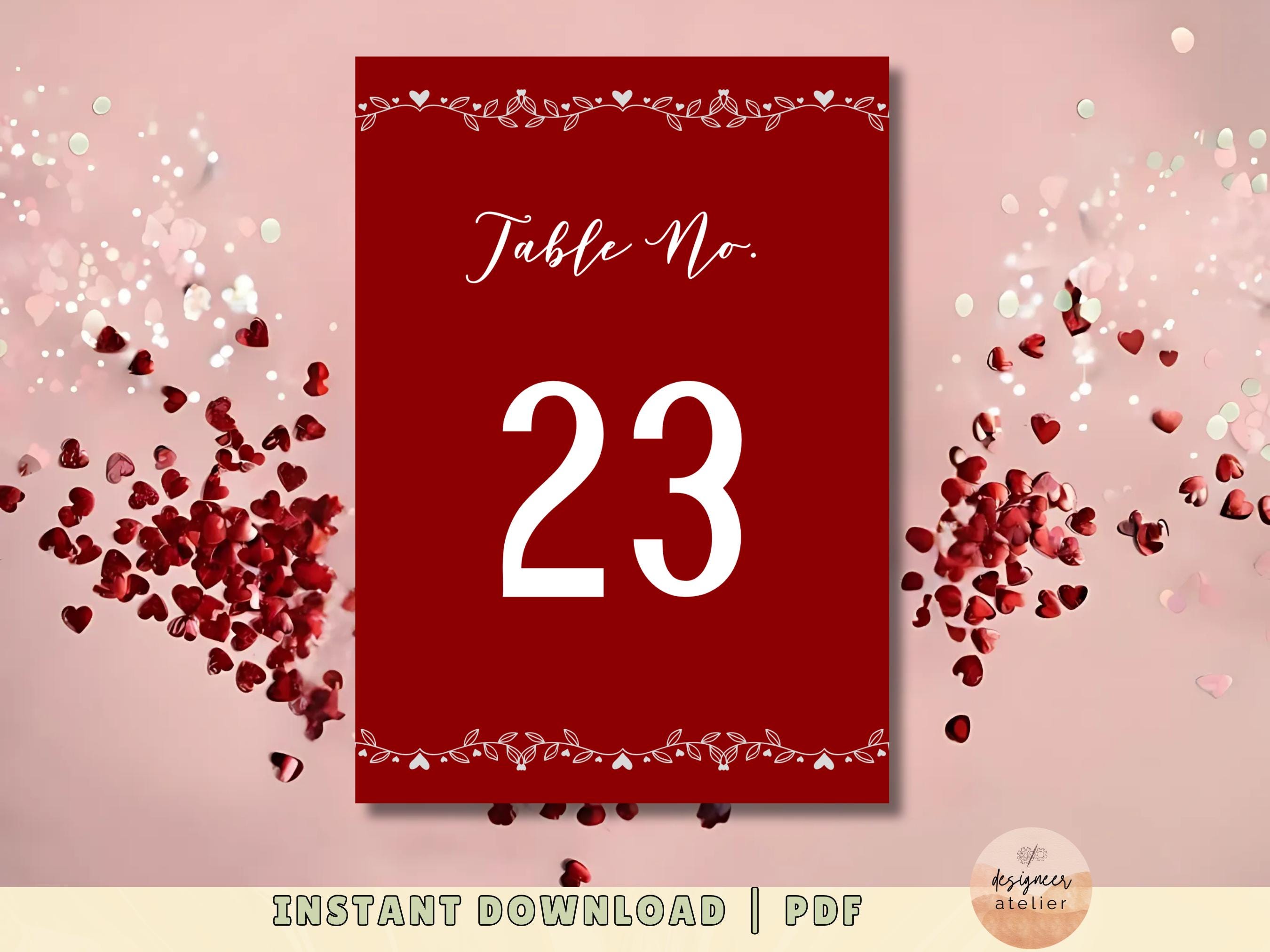 Red Table Numbers Printable 5x7 Table Numbers Valentines Wedding ...