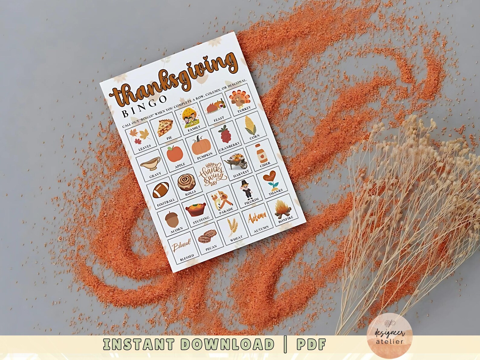 Thanksgiving Bingo Game Cards Printable Kids Activity Thanksgiving ...