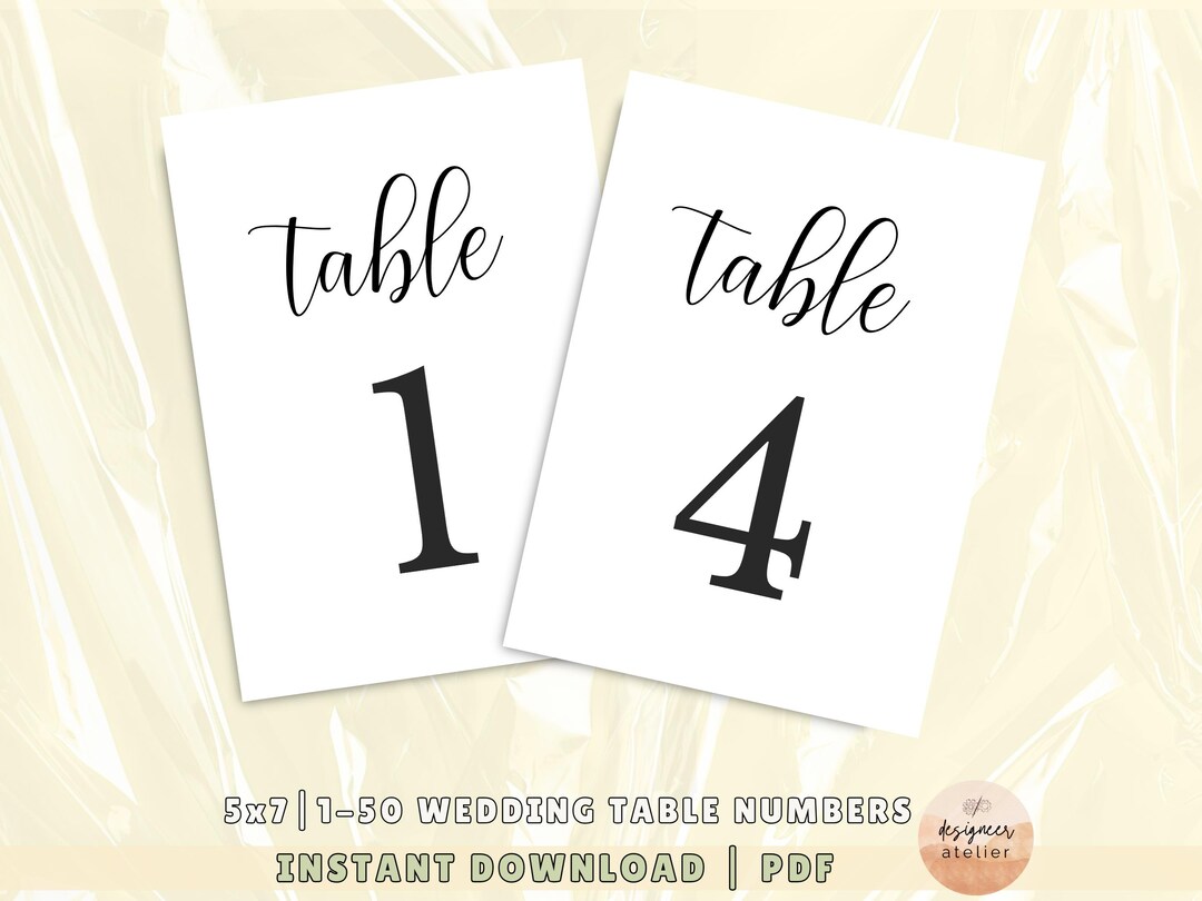 Minimalist Table Numbers Wedding Printable 5x7 Table Numbers Luxury ...