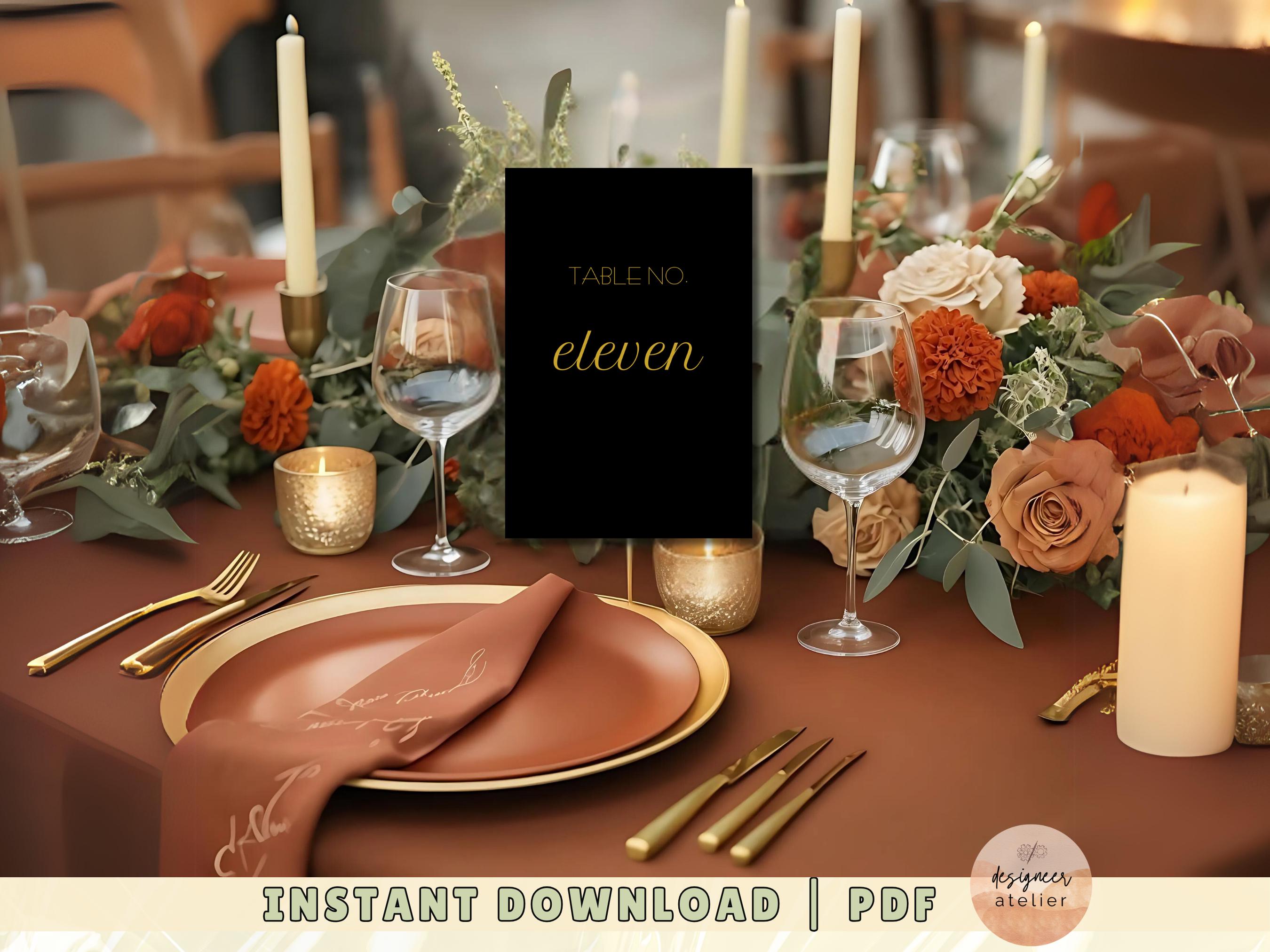 Modern Table Numbers Wedding Gold and Black Script Table Numbers ...