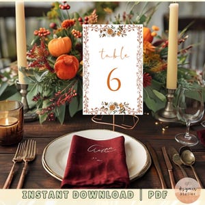 Rustic Table Numbers Printable 5x7 Fall Table Numbers 4x6 Luxury ...