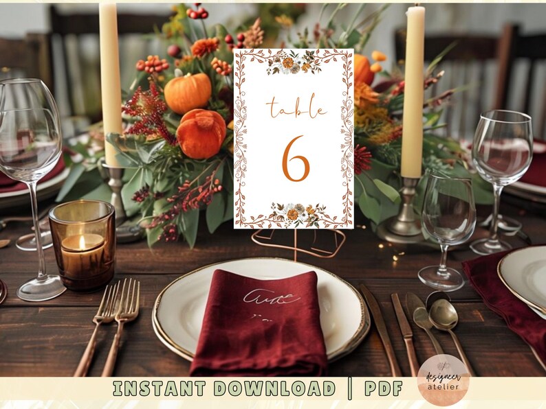 Rustic Table Numbers Printable 5x7 Fall Table Numbers 4x6 Luxury ...