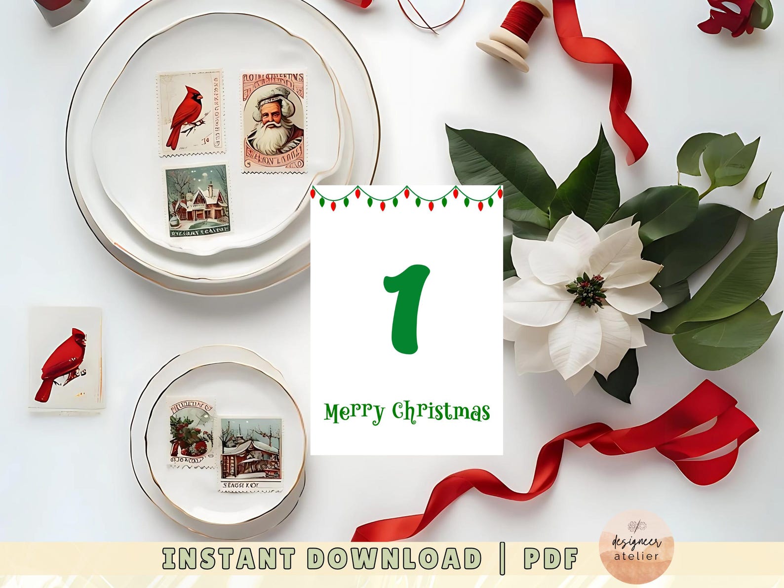 Christmas Table Numbers Printable 5x7 Table Numbers 1-50 Green Table ...