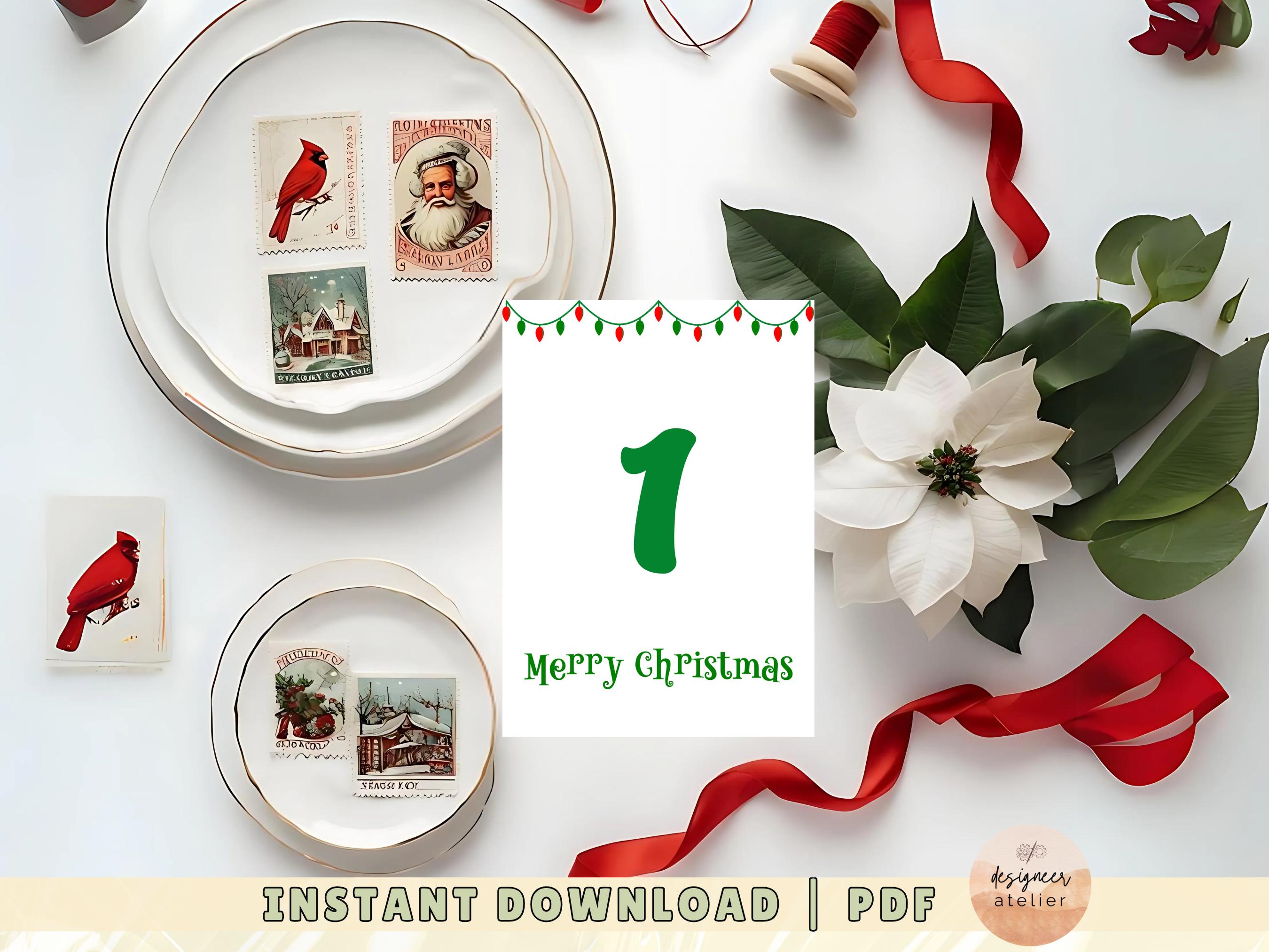 Christmas Table Numbers Printable 5x7 Table Numbers 1-50 Green Table ...