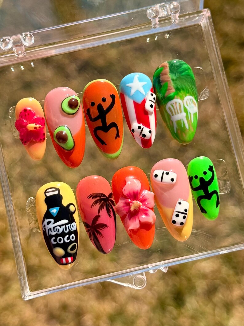 Bad Bunny Press on Nails| Puerto Rico Themed Nails| Tropical Vacation ...