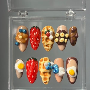 3D Breakfast Press on Nails, Hand-painted Fruit & Waffle Nail Art ...