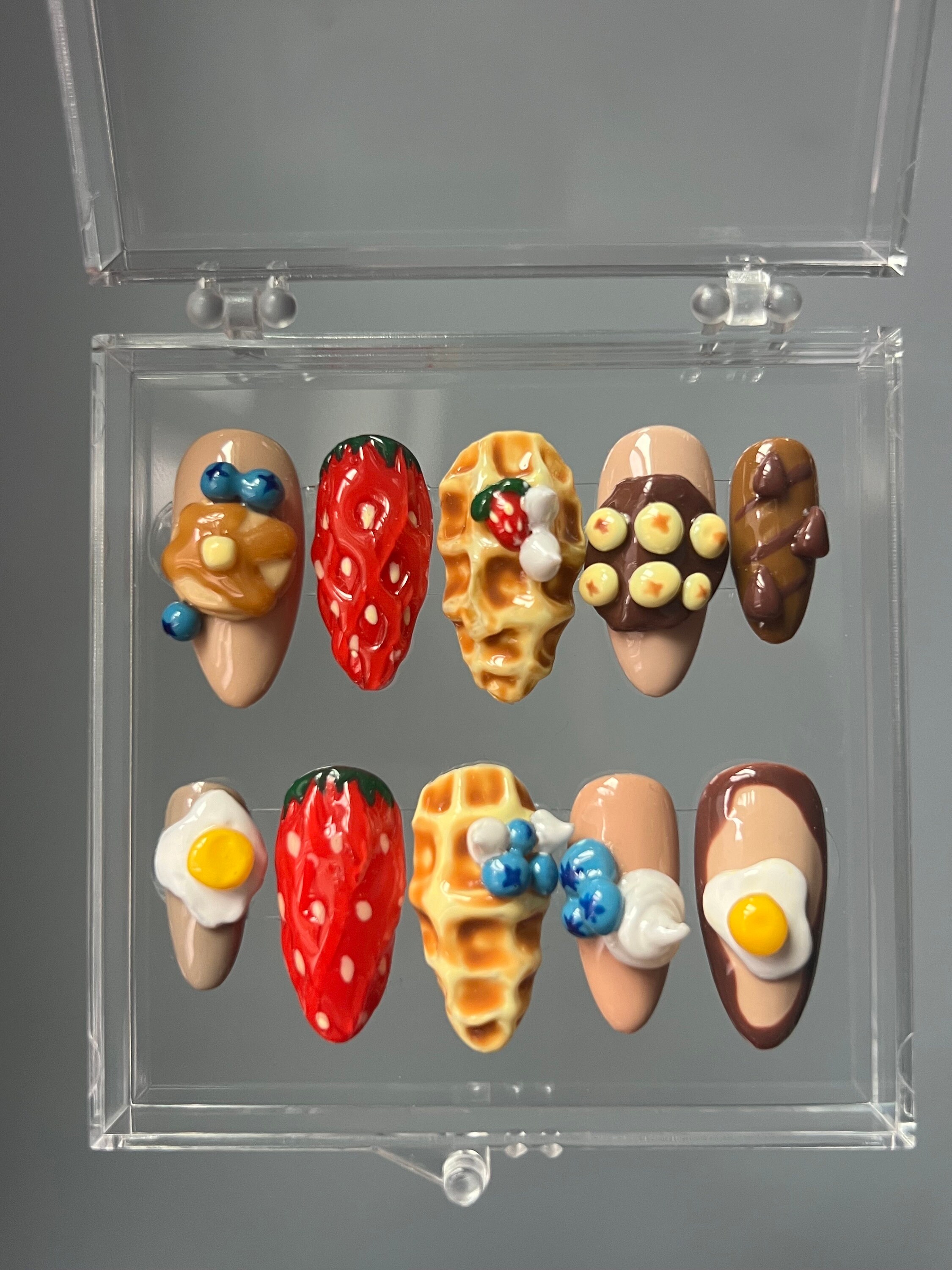 3D Breakfast Press on Nails, Hand-painted Fruit & Waffle Nail Art ...