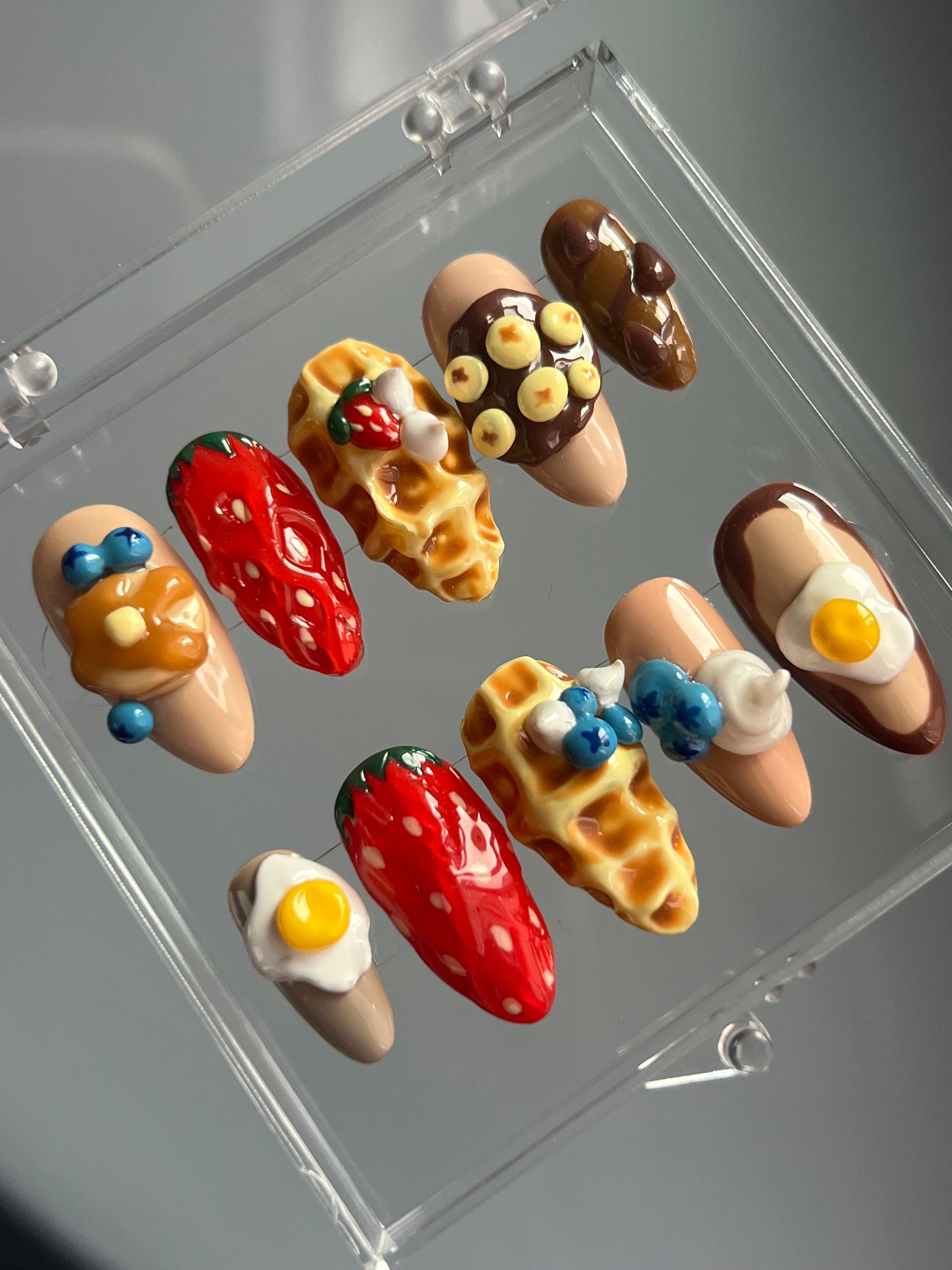 3D Breakfast Press on Nails, Hand-painted Fruit & Waffle Nail Art ...