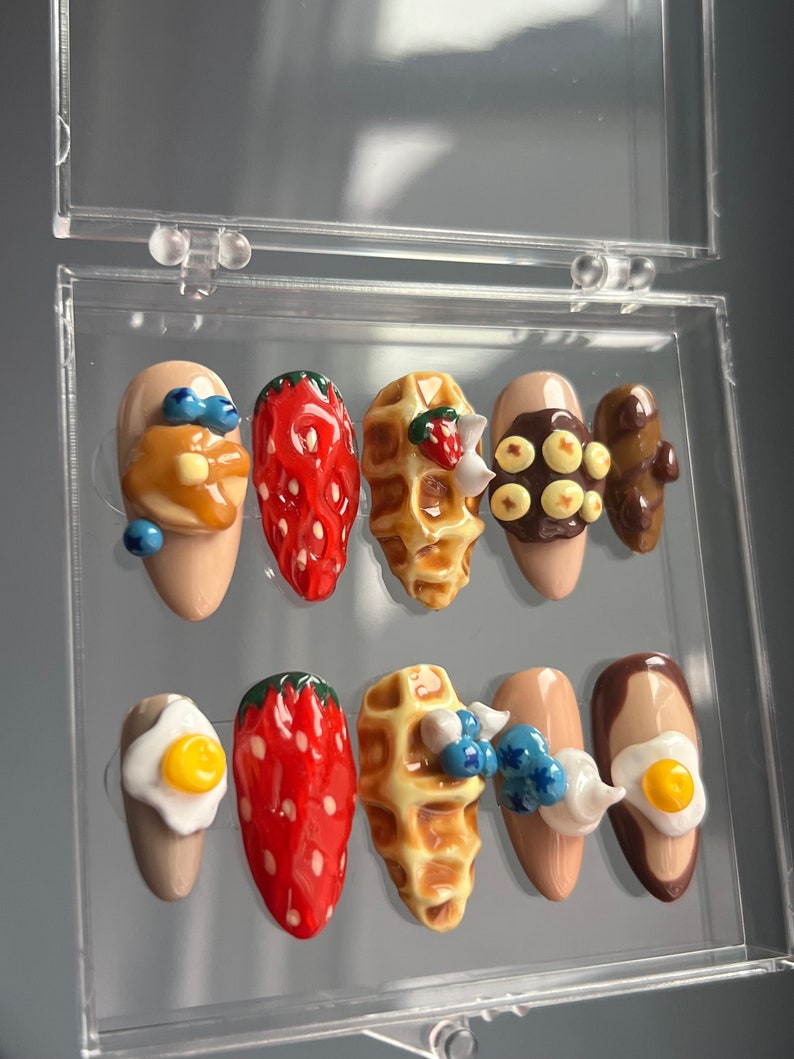 Breakfast Themed Nails Brunch Nails Press on Nails 3D Fruit Nails ...