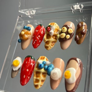 Breakfast Themed Nails - Brunch Nails - Press on Nails - 3D Fruit Nails ...