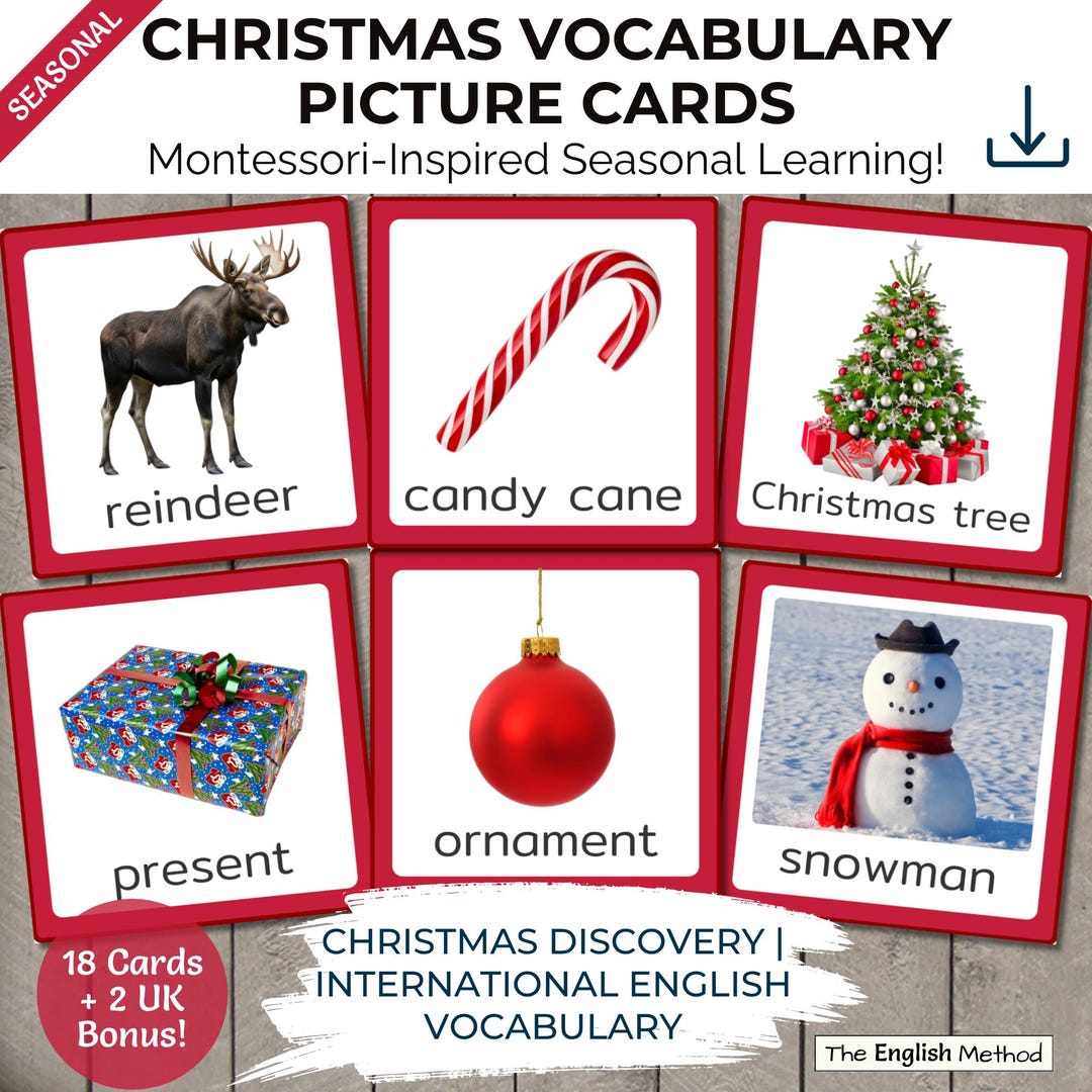Christmas Vocabulary Cards | Real Photos | Montessori Language ...