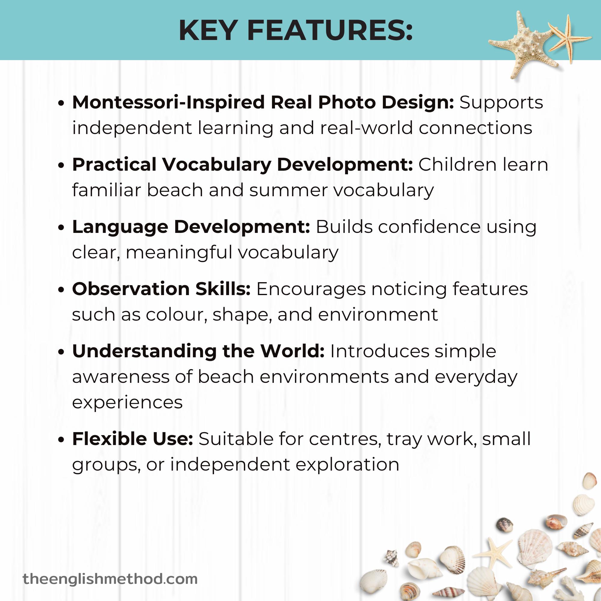 At the Beach Vocabulary Picture Cards | Real Photos | Montessori ...