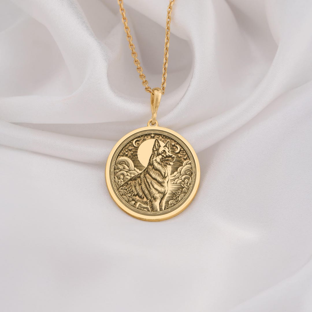 14K Gold German Shepherd Medallion, Celestial Dog Necklace - Etsy
