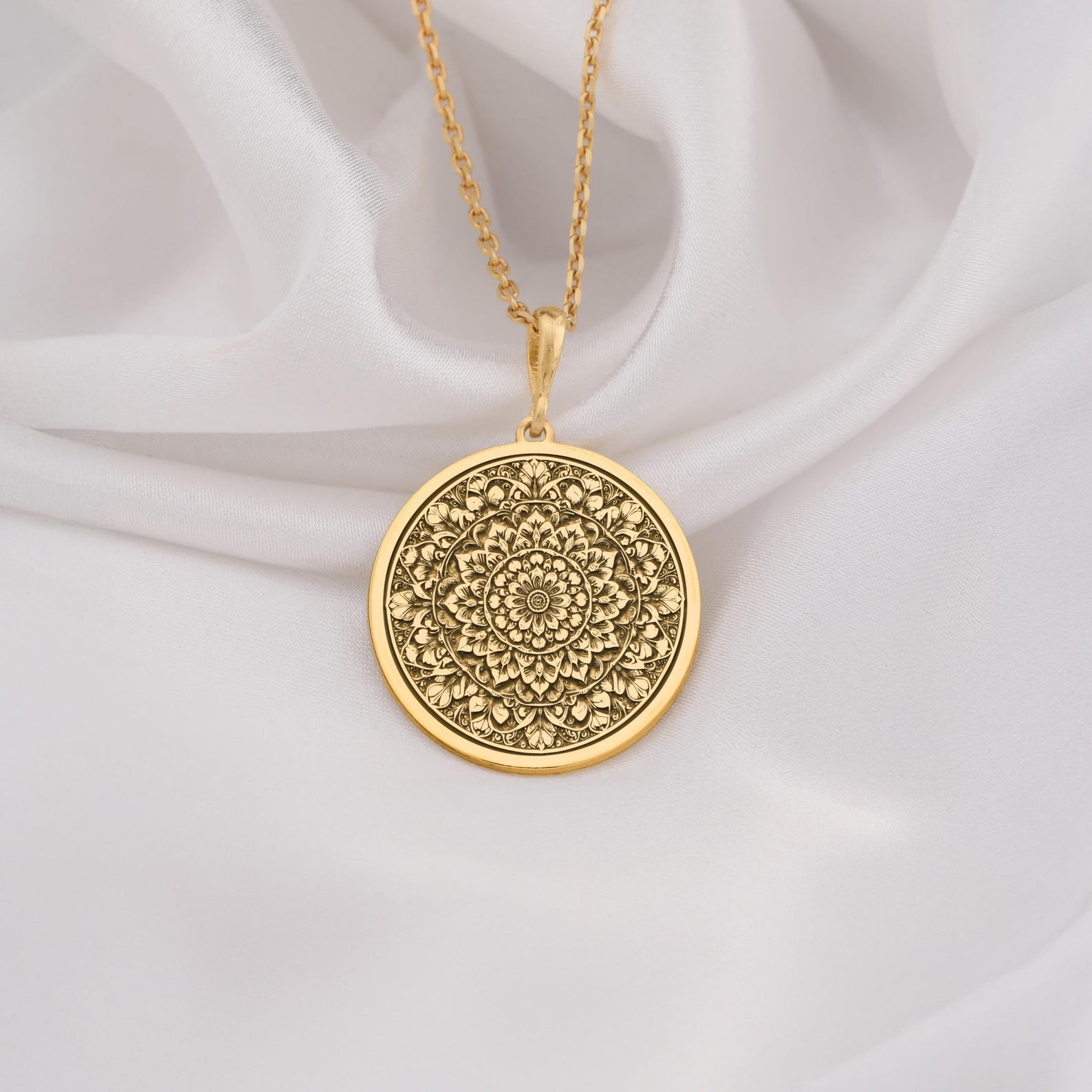 14K Gold Mandala Medallion Pendant, Sterling Silver Necklace, Yoga Gift ...