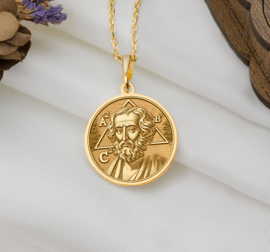 14K Solid Gold Pythagoras Pendant Necklace, Pythagoras Silver Coin ...