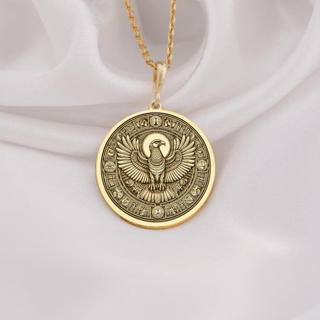 14k Gold Horus Pendant Necklace | Egyptian Falcon Jewelry - Etsy