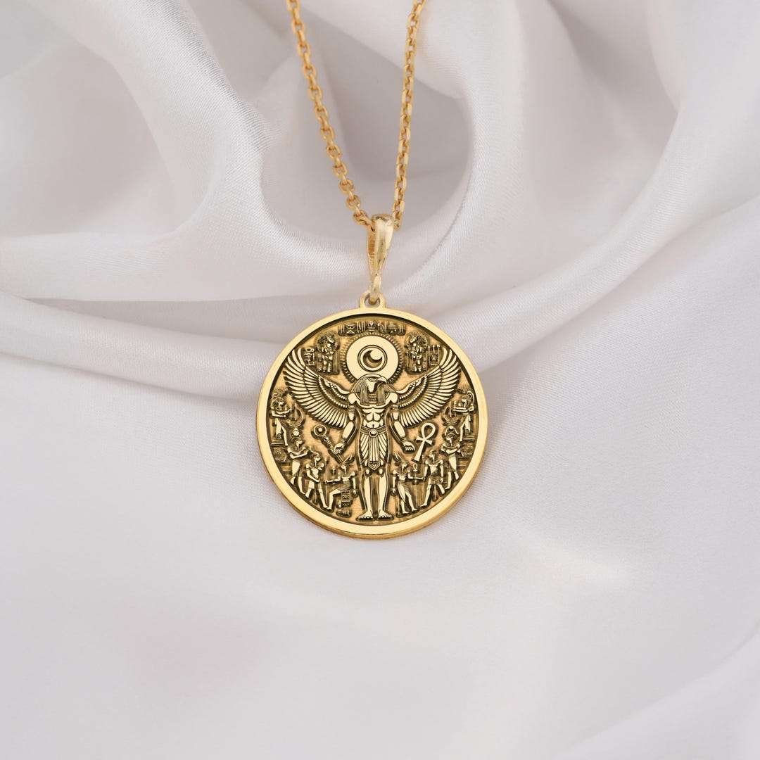 14K Gold Ra Necklace, Sterling Silver Winged Sun God Pendant, Handmade ...