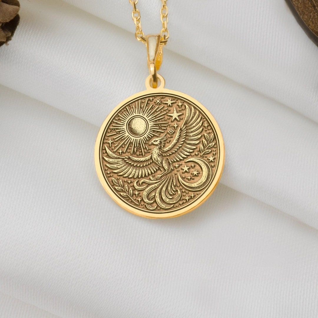 14K Solid Gold Phoenix Charm Necklace, Phoenix Silver Pendant, Rose ...