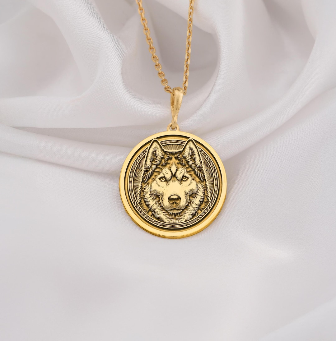 Handmade Husky Medallion Necklace, Sterling Silver or 14K Gold - Etsy