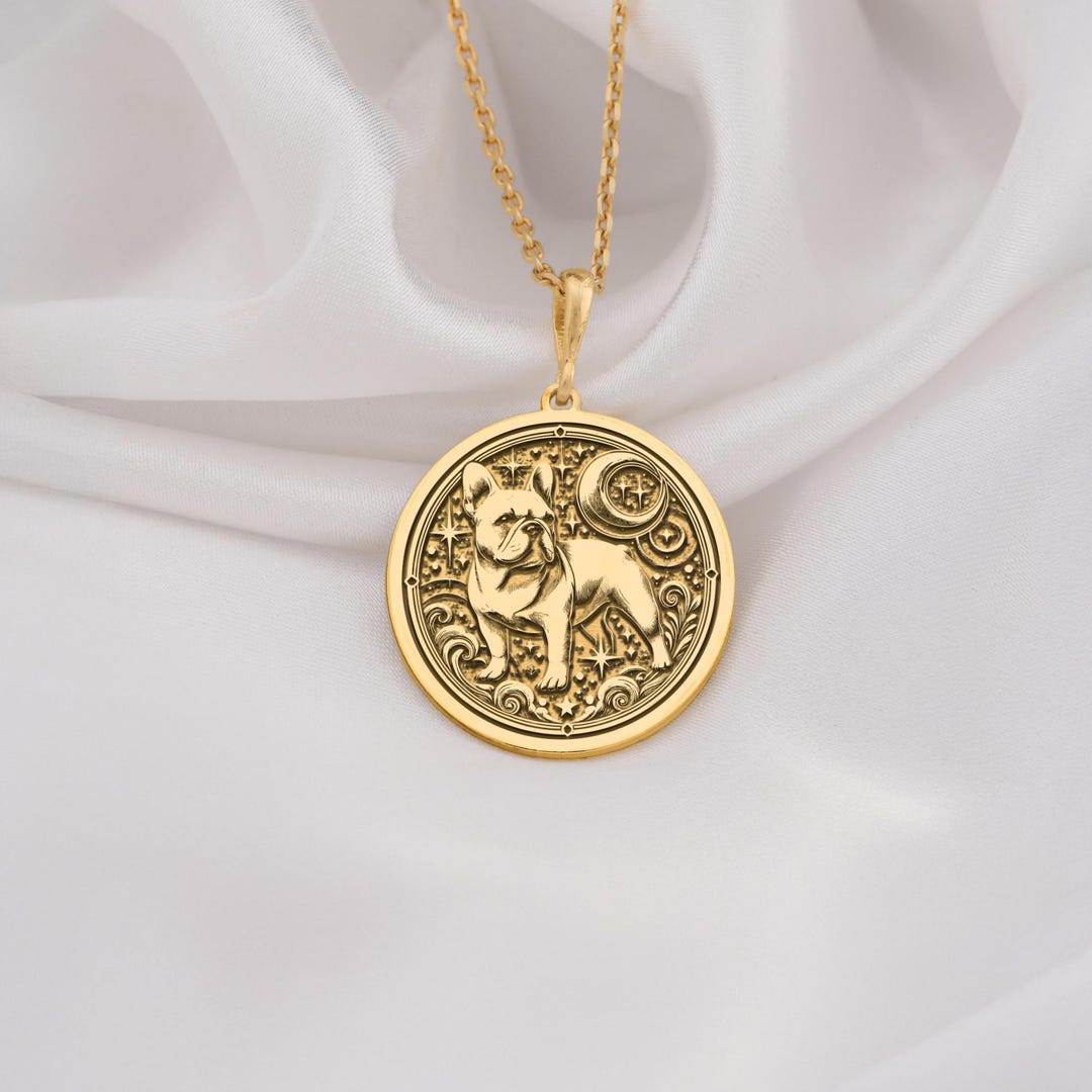 14K Gold French Bulldog Medallion, Sterling Silver Necklace, Handmade ...