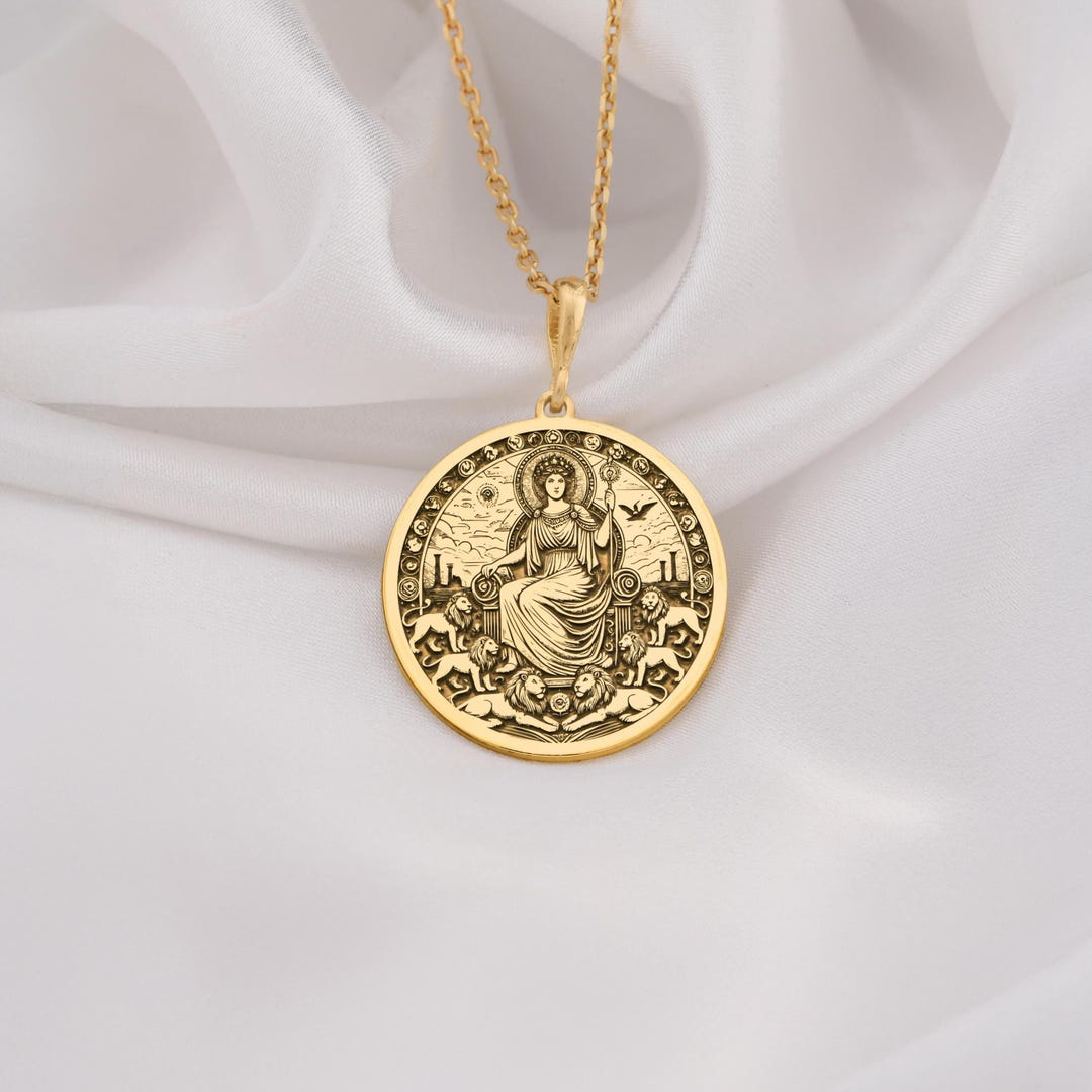 14K Gold Rhea Goddess Pendant, Sterling Silver Greek Mythology Necklace ...