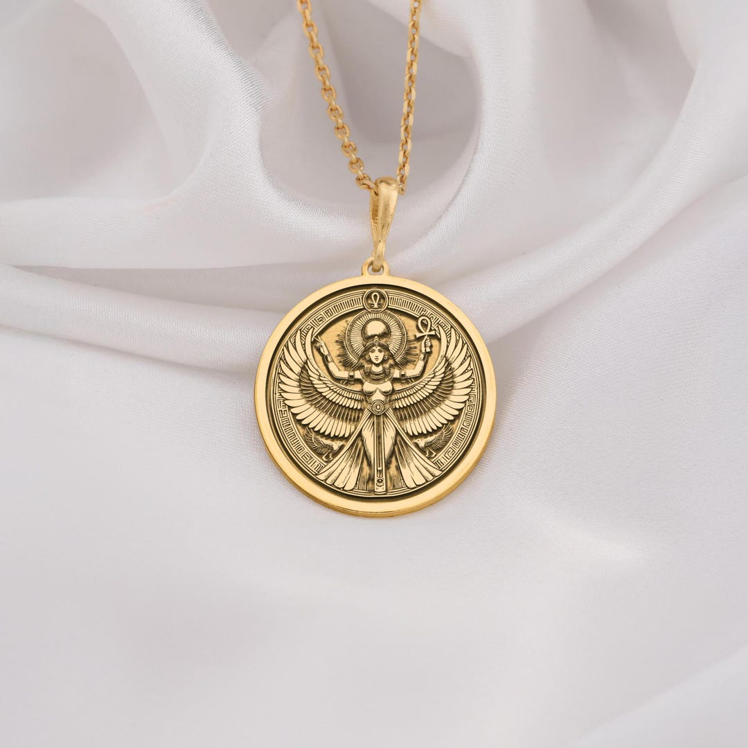 14K Gold Isis Goddess Pendant, Sterling Silver Ancient Egypt Necklace ...
