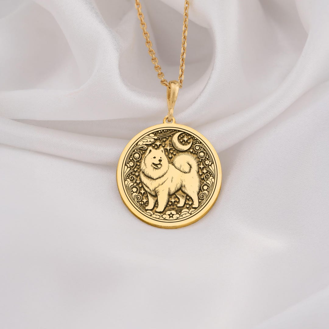 14K Gold Samoyed Pendant, Sterling Silver Dog Necklace, Pet Lover ...