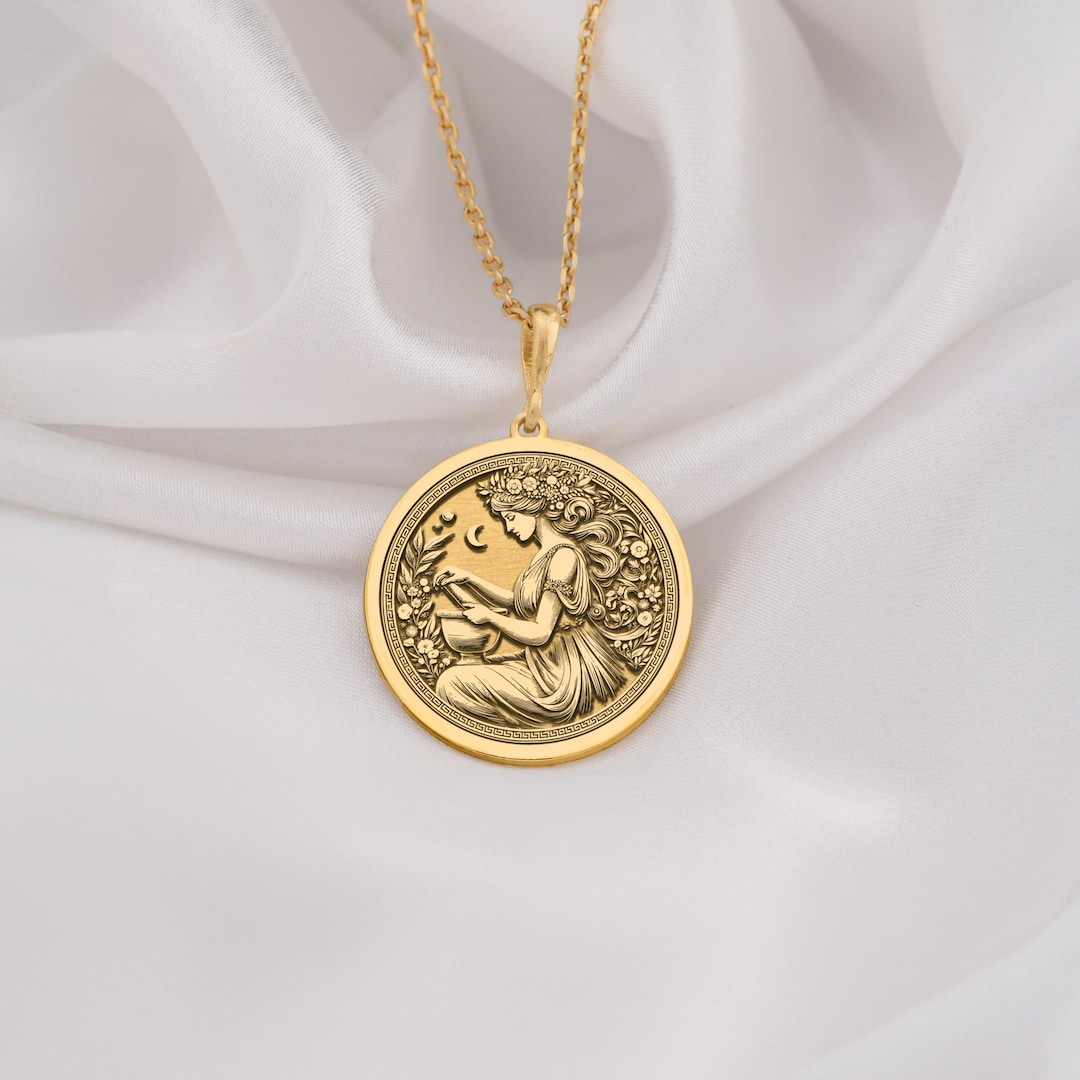 14K Gold Panacea Medallion Necklace, Sterling Silver Greek Goddess ...