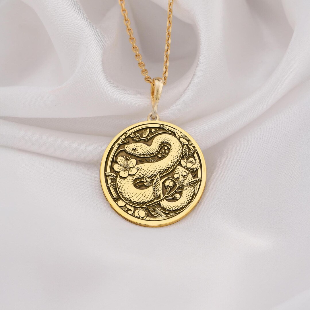 14K Gold Snake Necklace, Dainty Serpent Pendant, Silver Minimalist ...