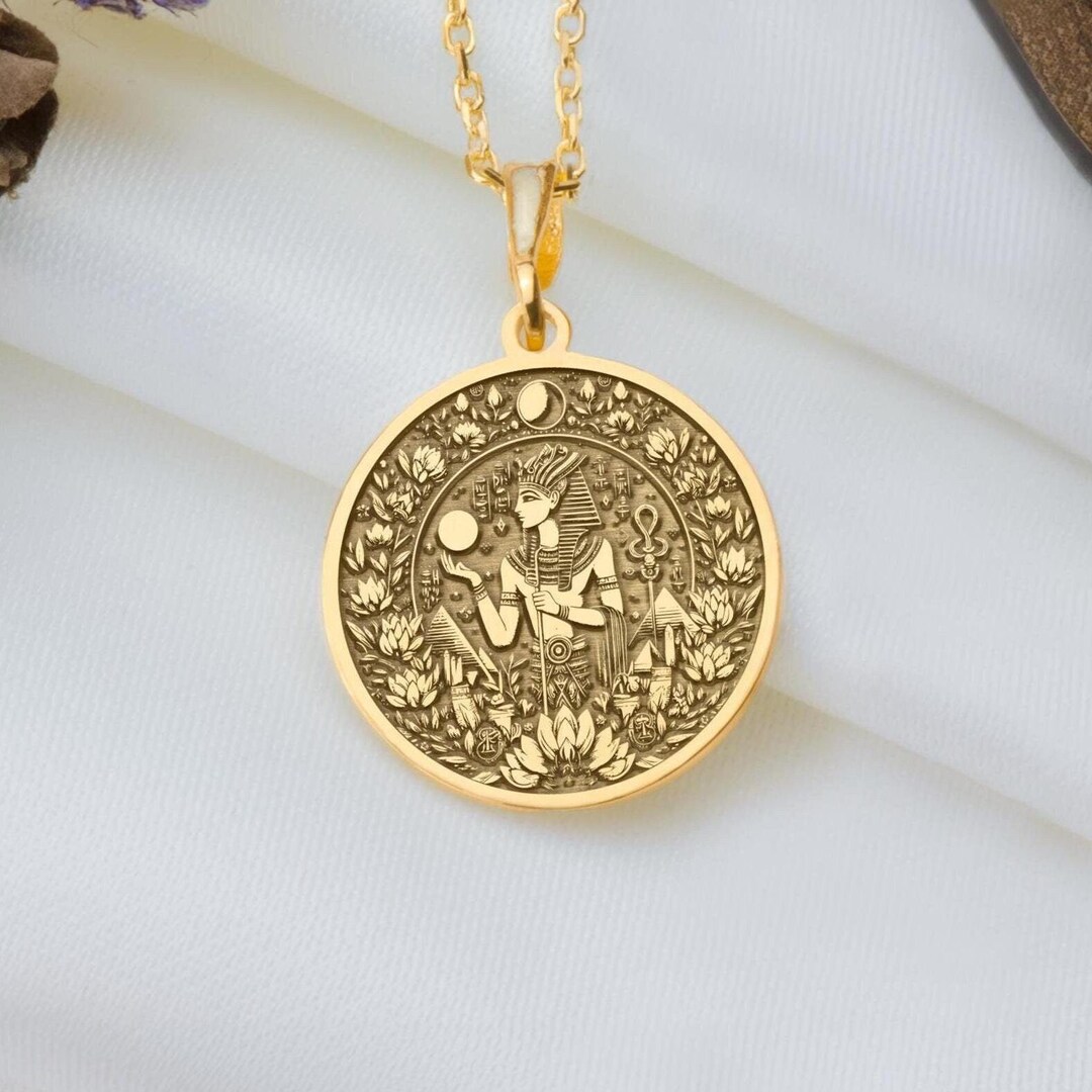 14K Solid Gold Osiris Pendant Necklace, Egyptian God Medallion, Silver ...