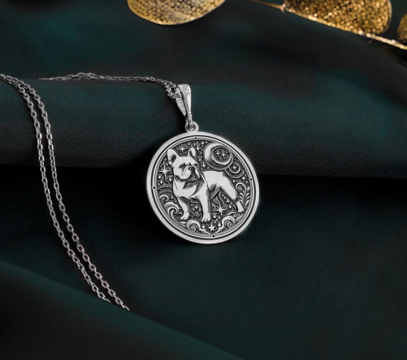 14K Gold French Bulldog Medallion, Sterling Silver Necklace, Handmade ...