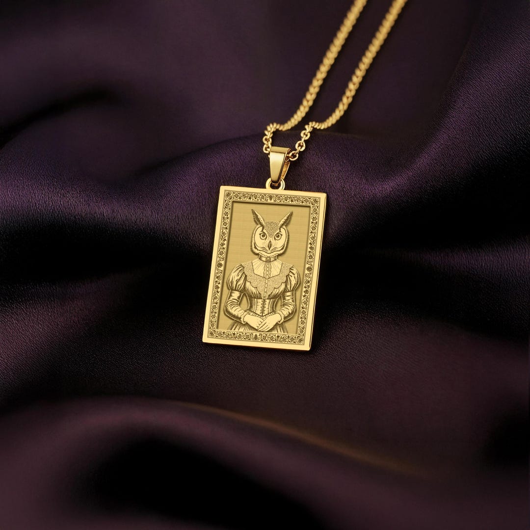 Owl Lady Necklace: 14K Gold Wise Woman Pendant, Dark Academia Jewelry ...