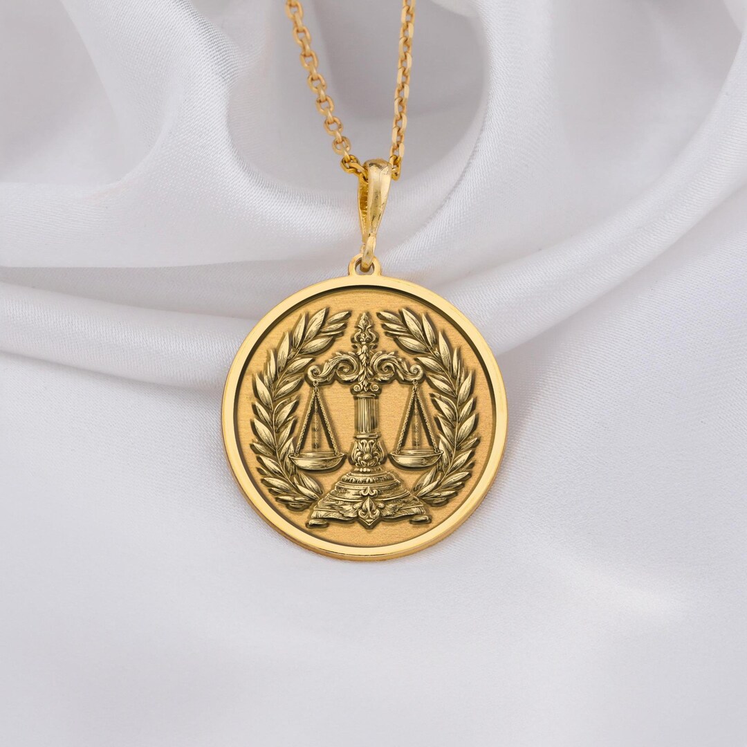 14K Solid Gold Scales of Justice Necklace, Silver/gold Plated/rose Gold ...