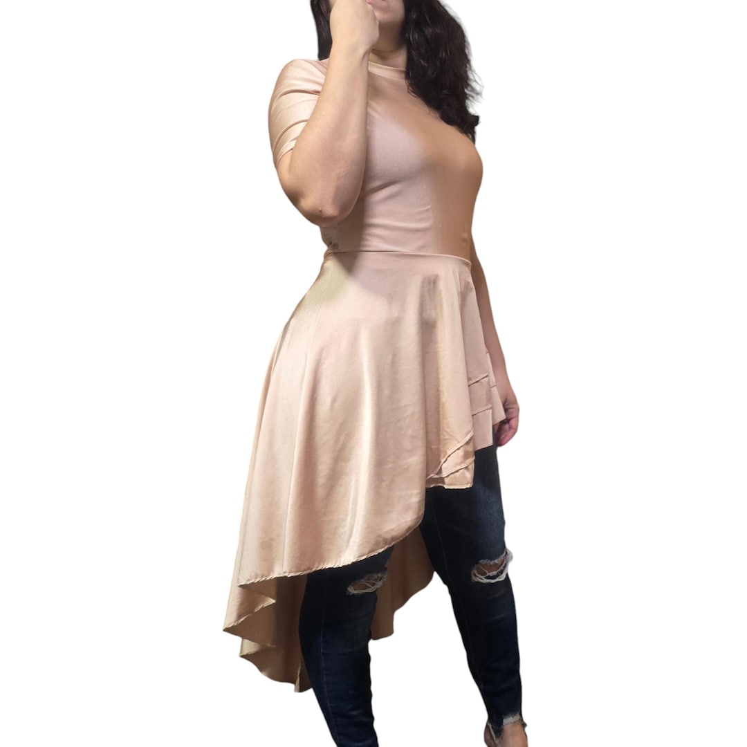 Women's Skin Color High Low Asymmetrical Tunic Blouse Short Sleeve. - Etsy