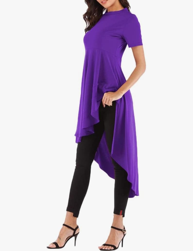 Women's Purple Asymmetrical High Low Tunic Top, Short Sleeve. - Etsy