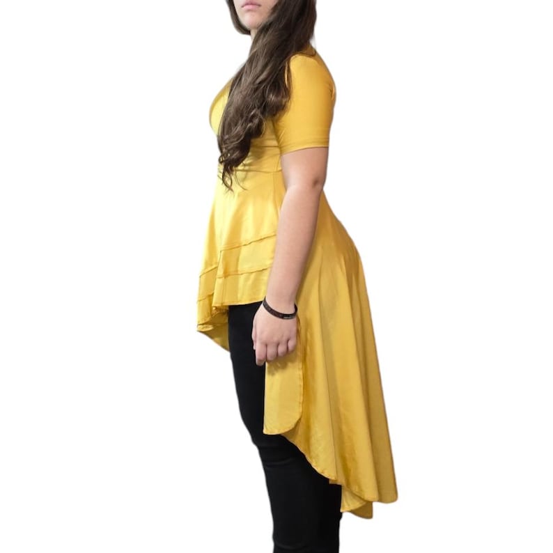 Women's Yellow Asymmetrical High Low Tunic Top, Short Sleeve. - Etsy
