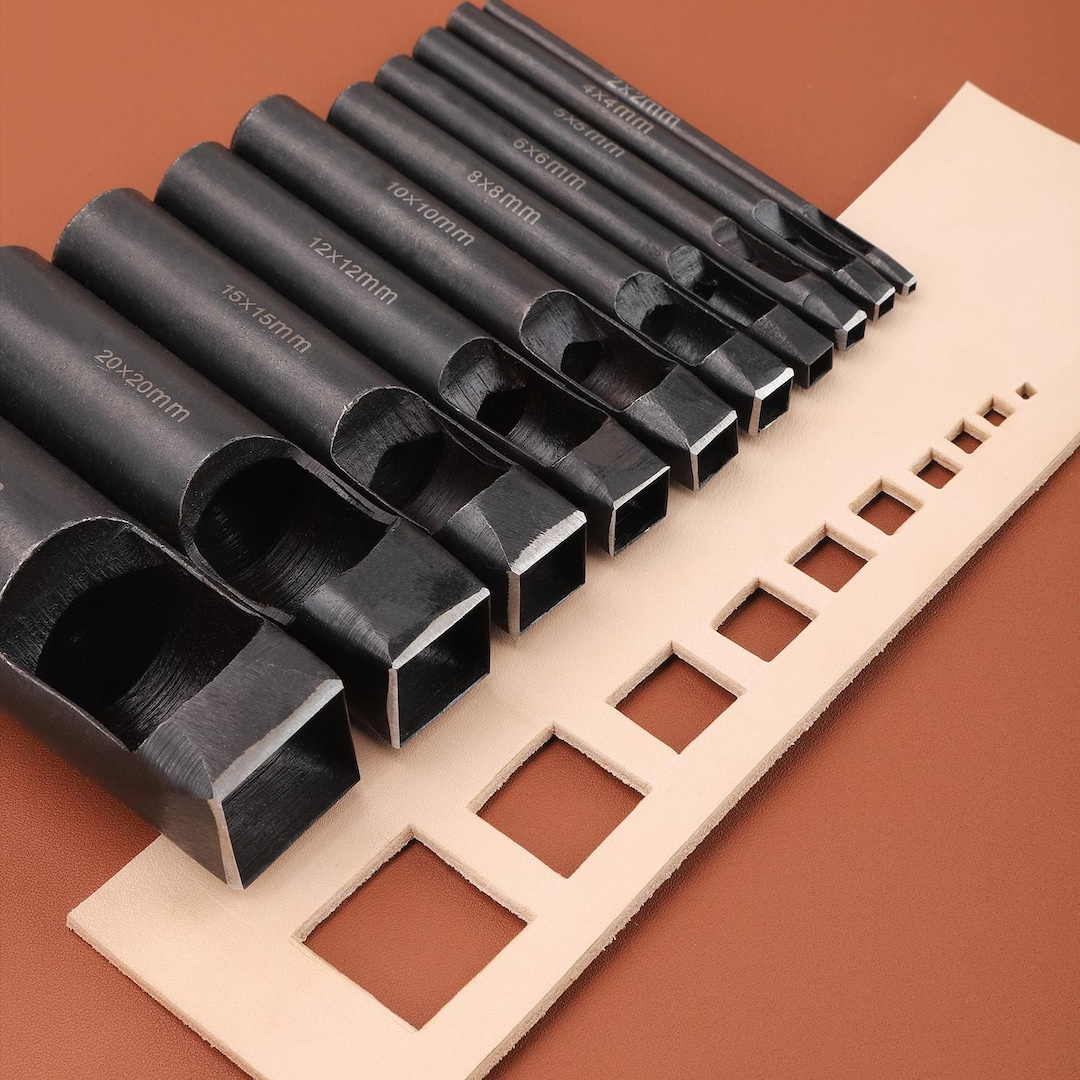 Square Leather Hole Punch Set Flat Hollow Shape Hand Press Anti-rust ...