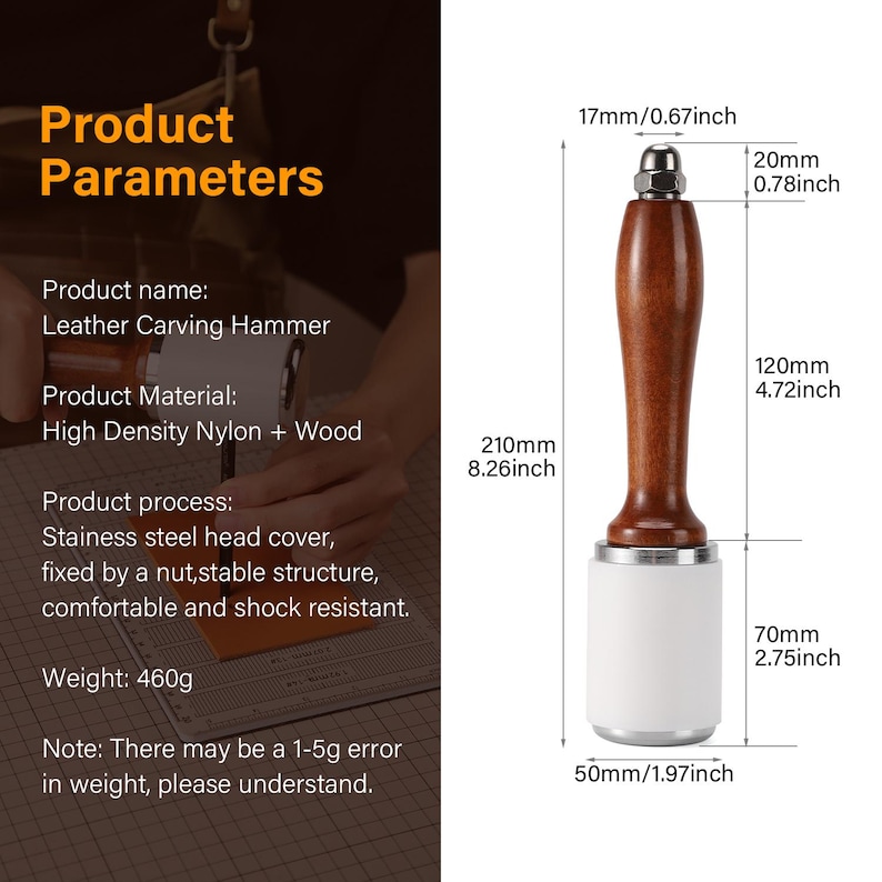 Professional Leather Mallet 460g Nylon Hammer Rubberchasing Round Maul ...
