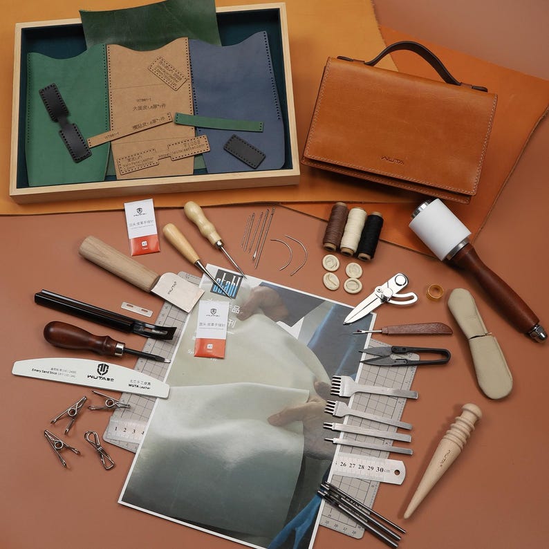 63/74PCS Leather Craft Working Tools Kit for Beginners Tooling Sewing ...
